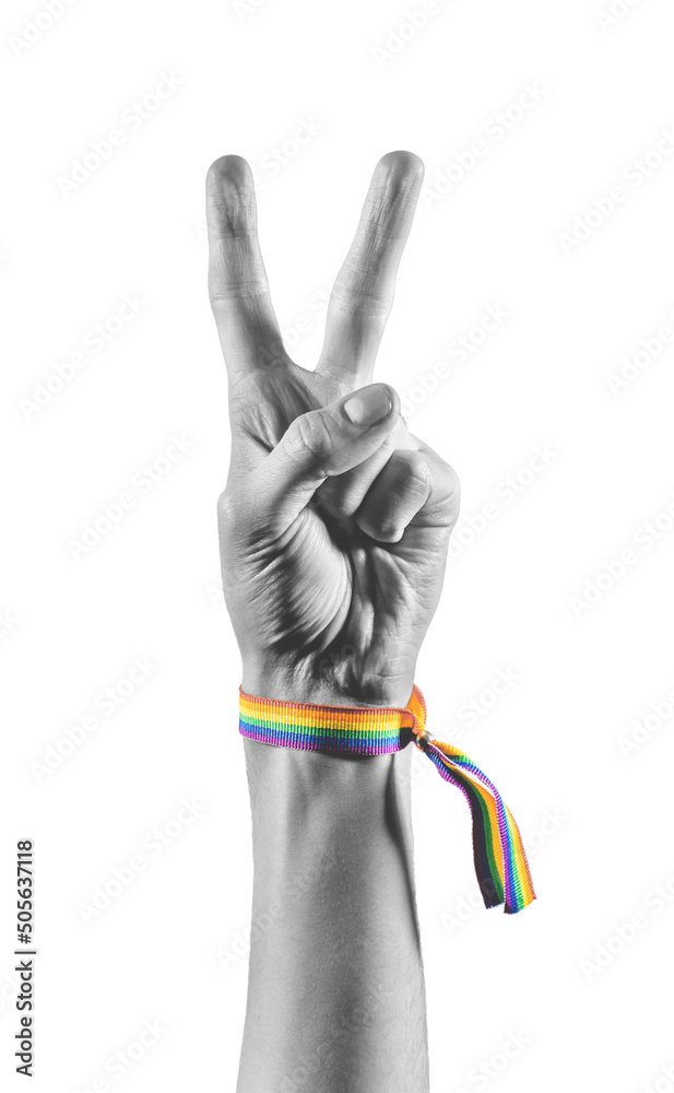 Black and white hand wearing a bracelet with the colors of the LGBT ...