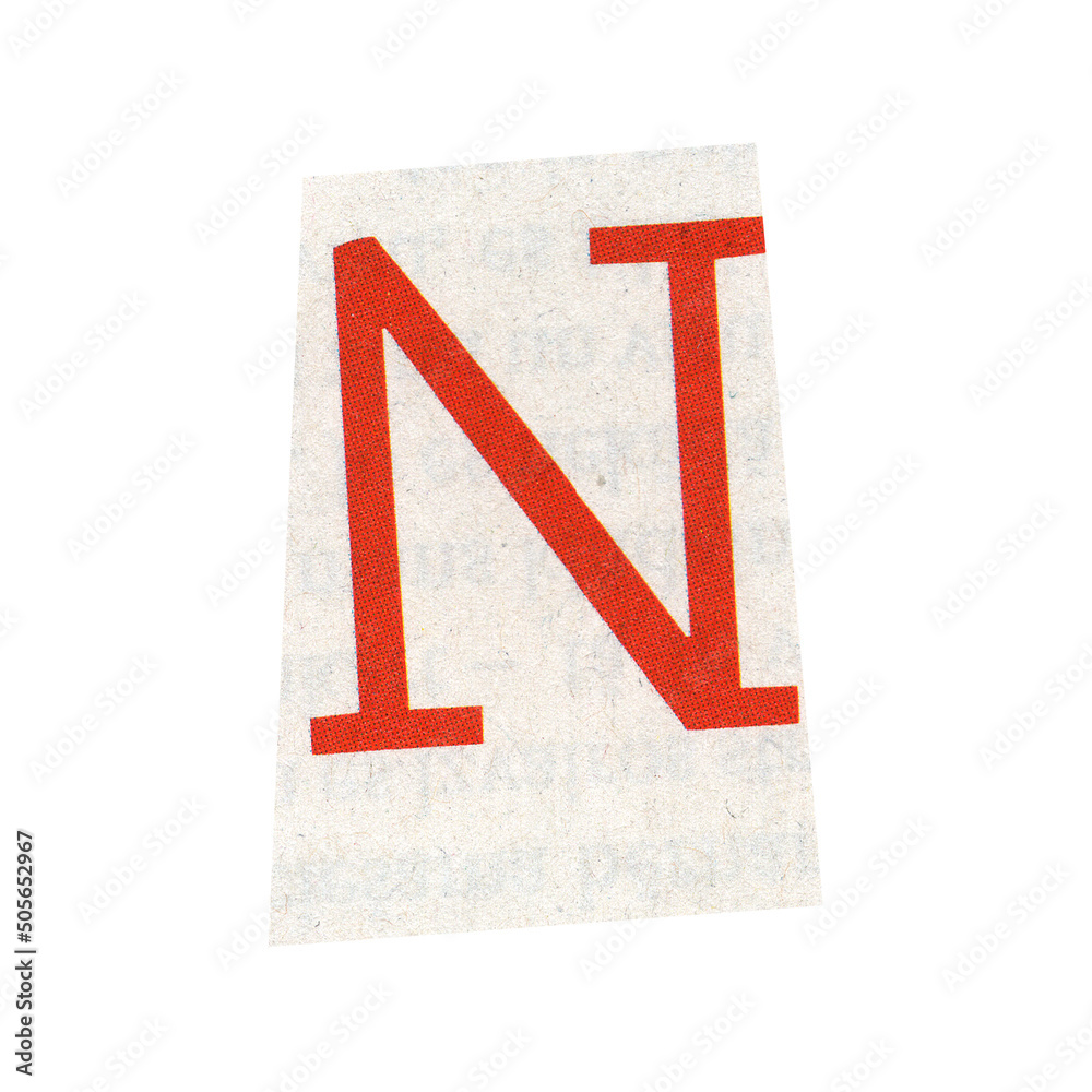 letter n magazine cut out font, ransom letter, isolated collage ...