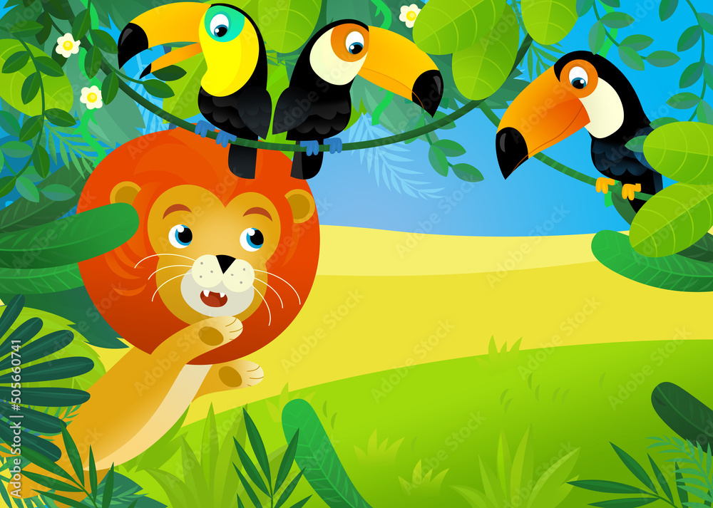 cartoon scene with jungle animals illustration Stock Illustration ...
