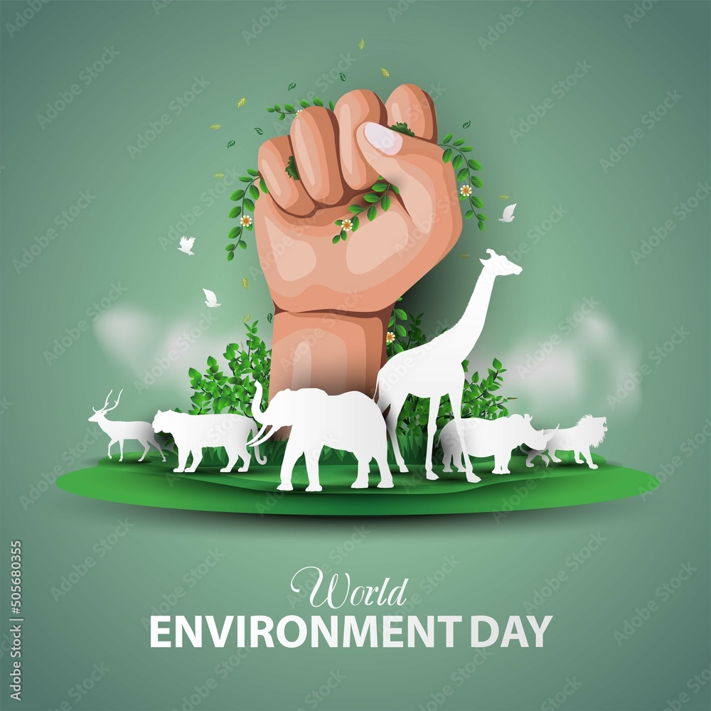 happy world environment and earth day. big hand holding plants with ...