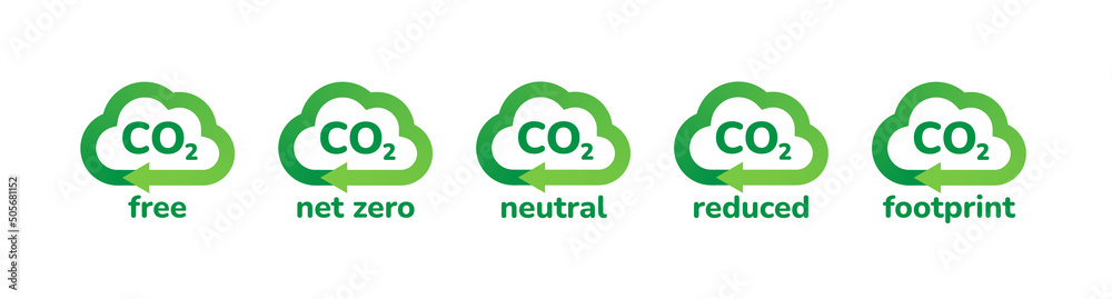 CO2 emission reduction neutrality concept icon set. Cloud shape banners ...