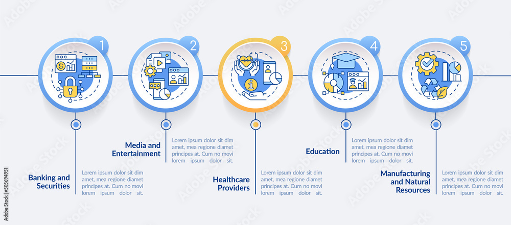 Types of big data applications circle infographic template. User services. Data visualization ...