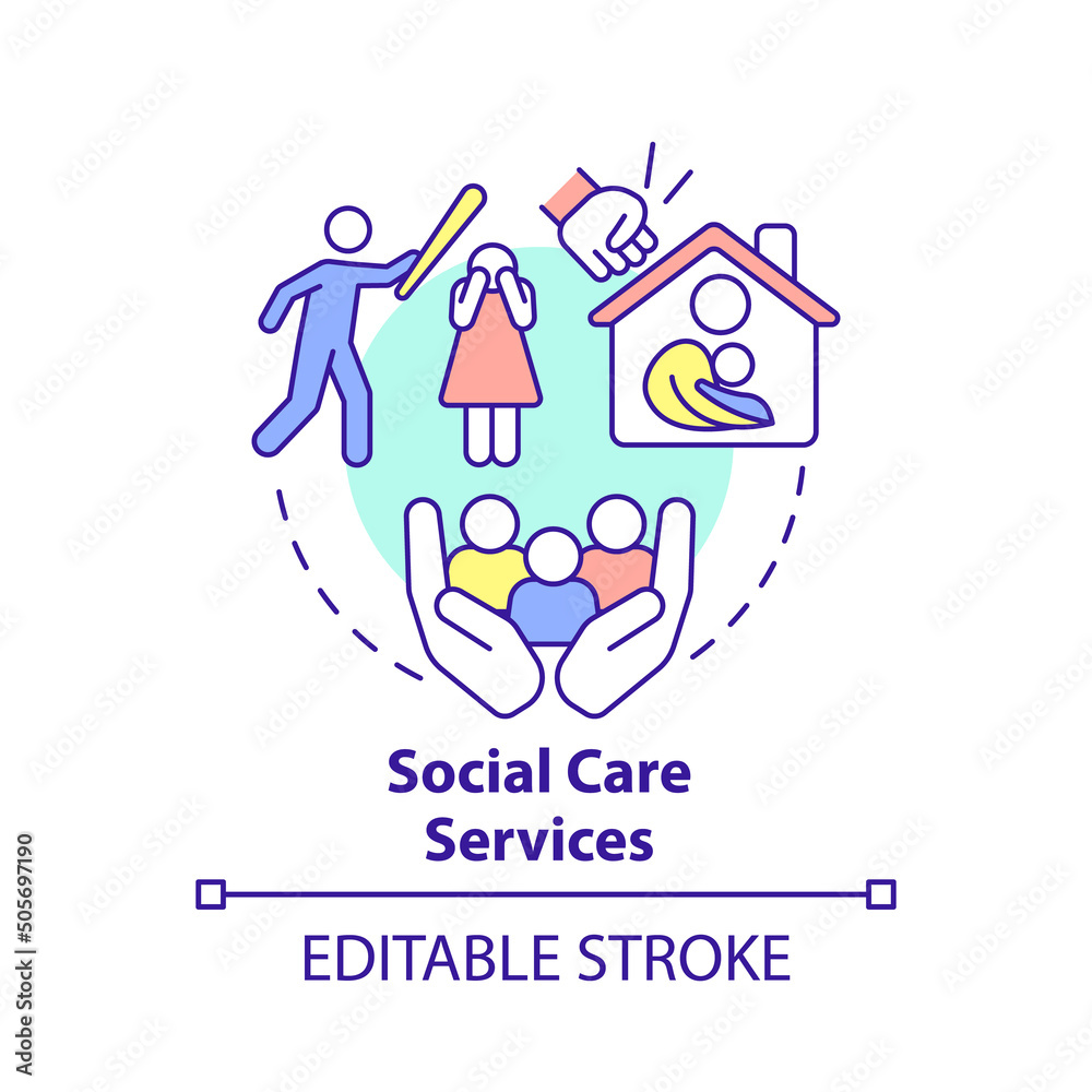 Social care services concept icon. Vulnerable groups support. Social ...