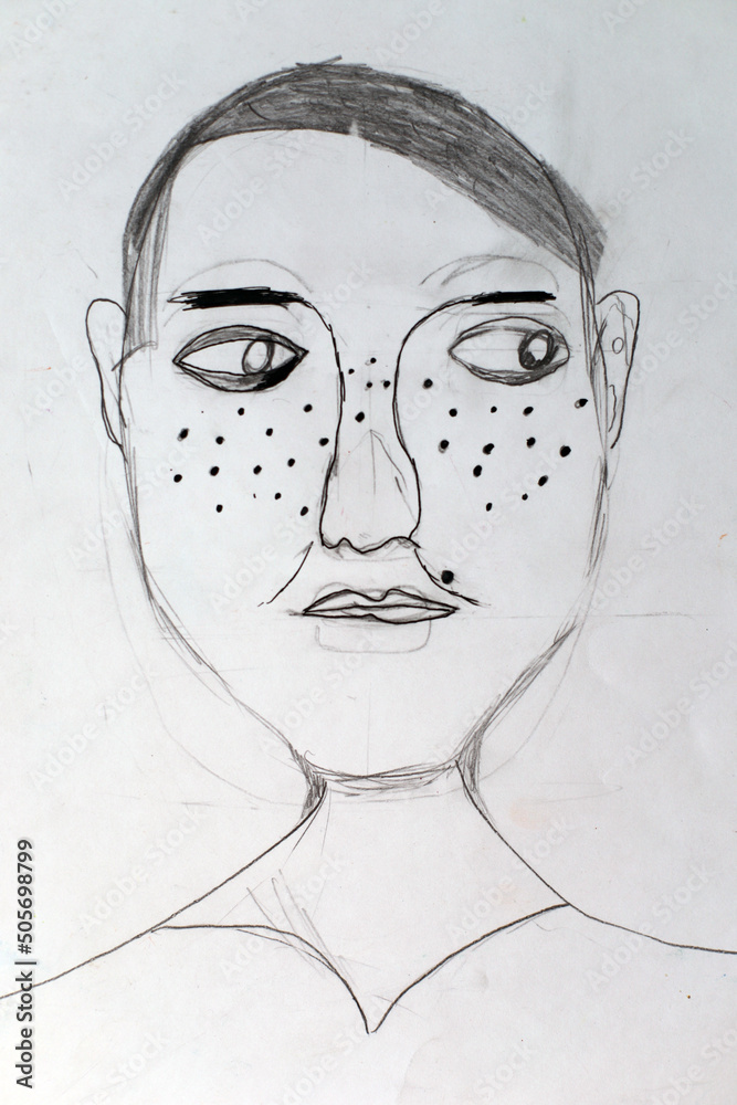 children's drawing. the child drew people's faces. Stock Illustration ...