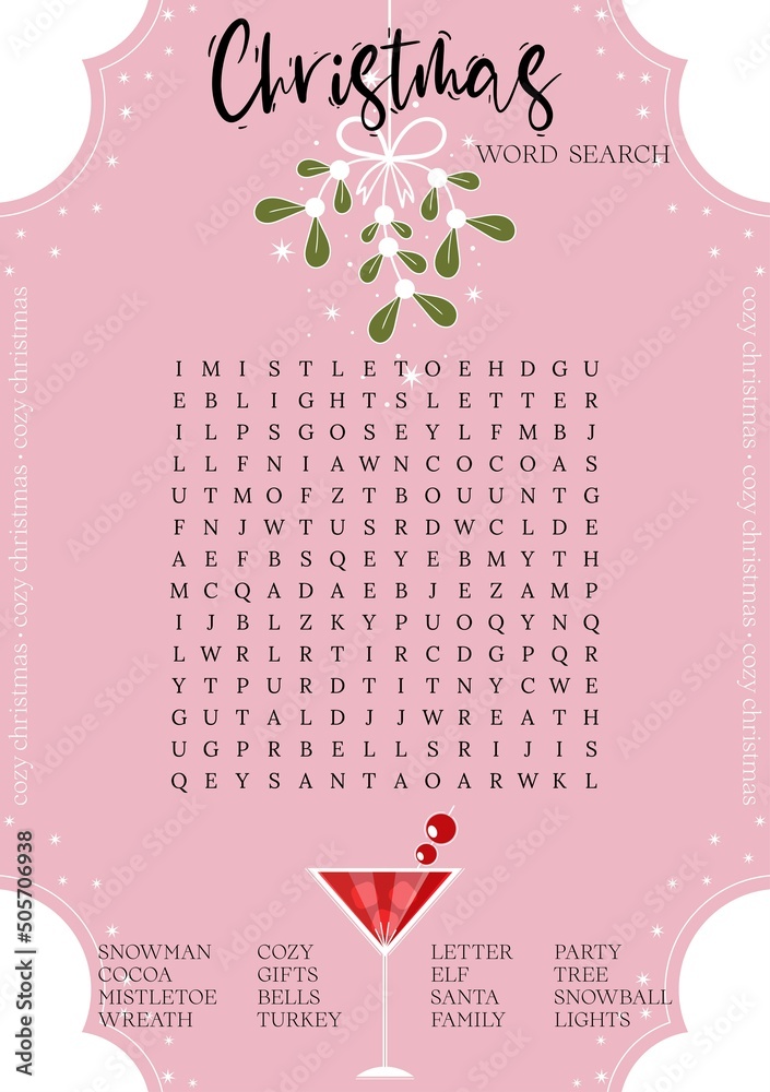 Beautiful Christmas Word Search Puzzle Crossword Game About Winter Beautiful Christmas Word Search Puzzle Crossword Game About Winter