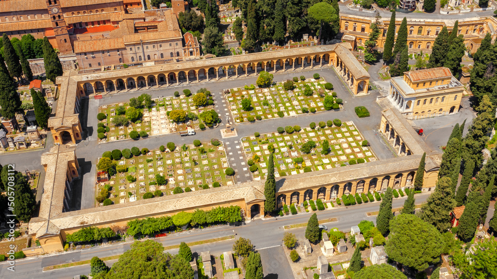 Aerial view of Campo Verano, a monumental cemetery located in the ...