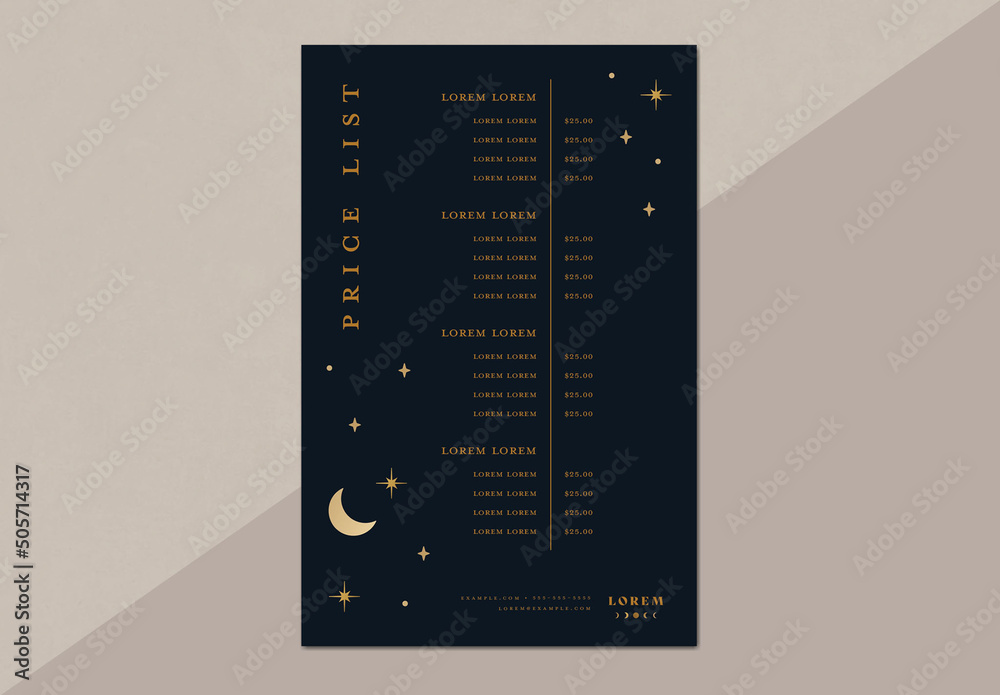 Chic Price List Layout on Blue Background Stock Template | Adobe Stock