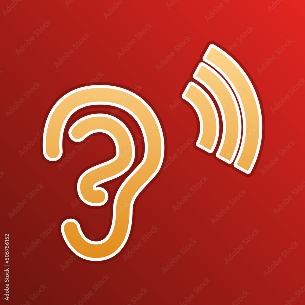 Human anatomy. Ear sign with soundwave. Golden gradient Icon with ...