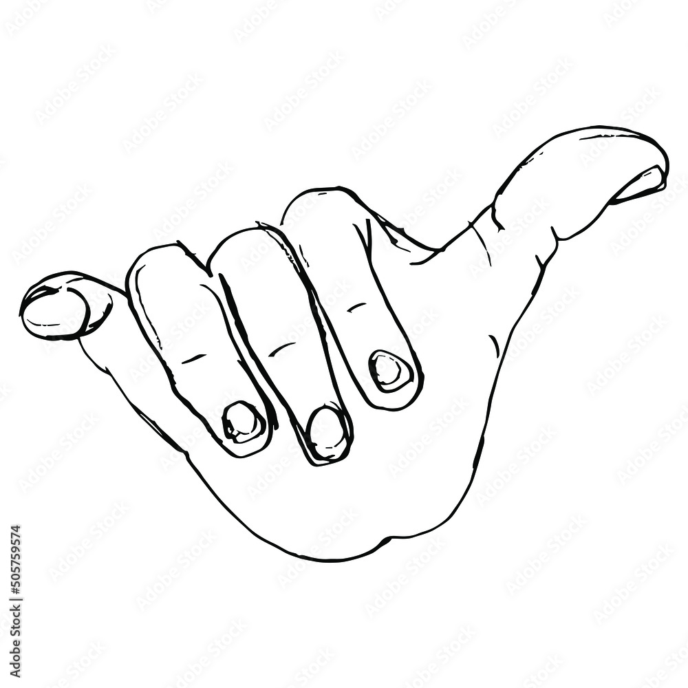 Human hand in shaka sign or hang loose gesture. Call me symbol ...