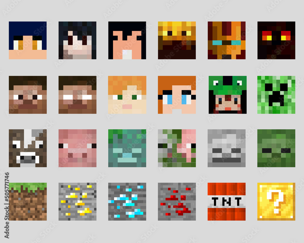 Large set of colored pixel masks isolated on white background. 8 bit ...