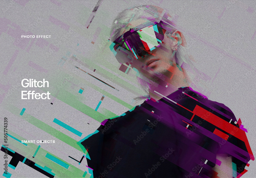 Cyberpunk Glitch Photo Effect Mockup Stock Template | Adobe Stock