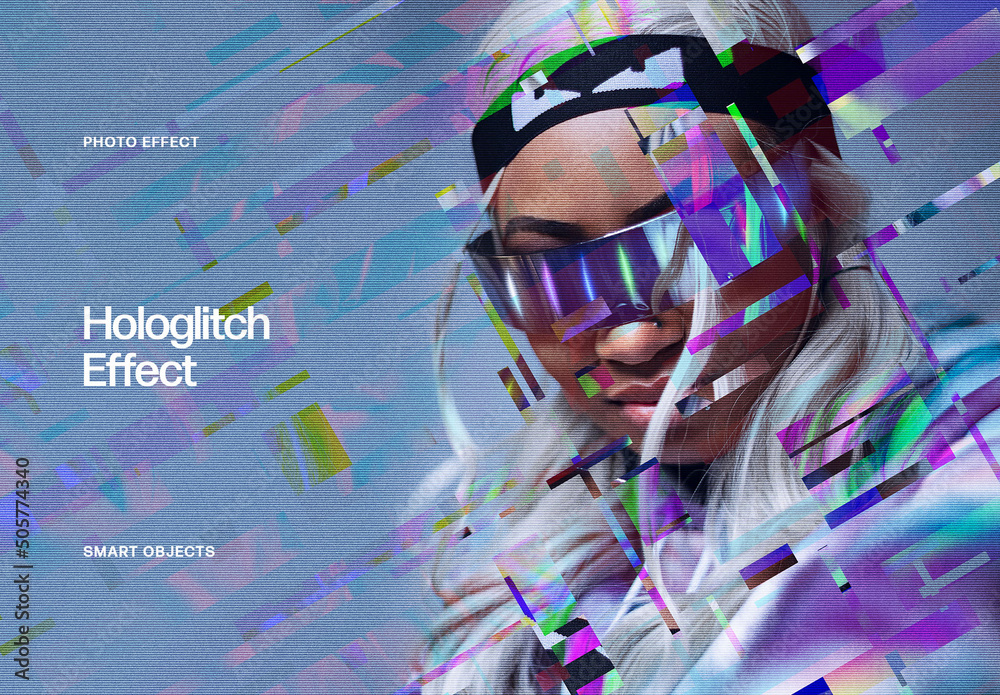 Holographic Glitch Photo Effect Mockup Stock Template | Adobe Stock