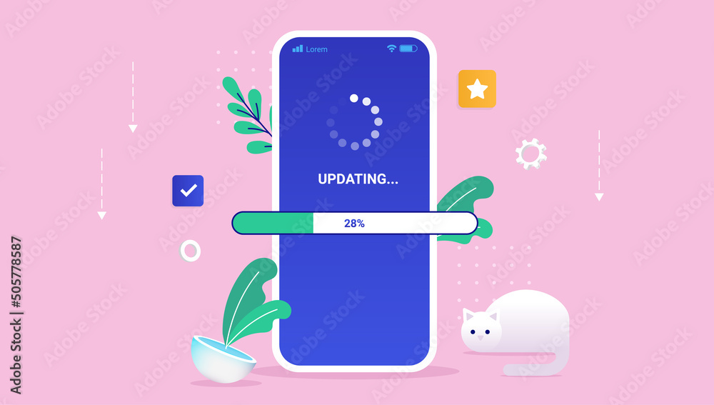 Updating phone - Smartphone with load bar and loading wheel. System ...