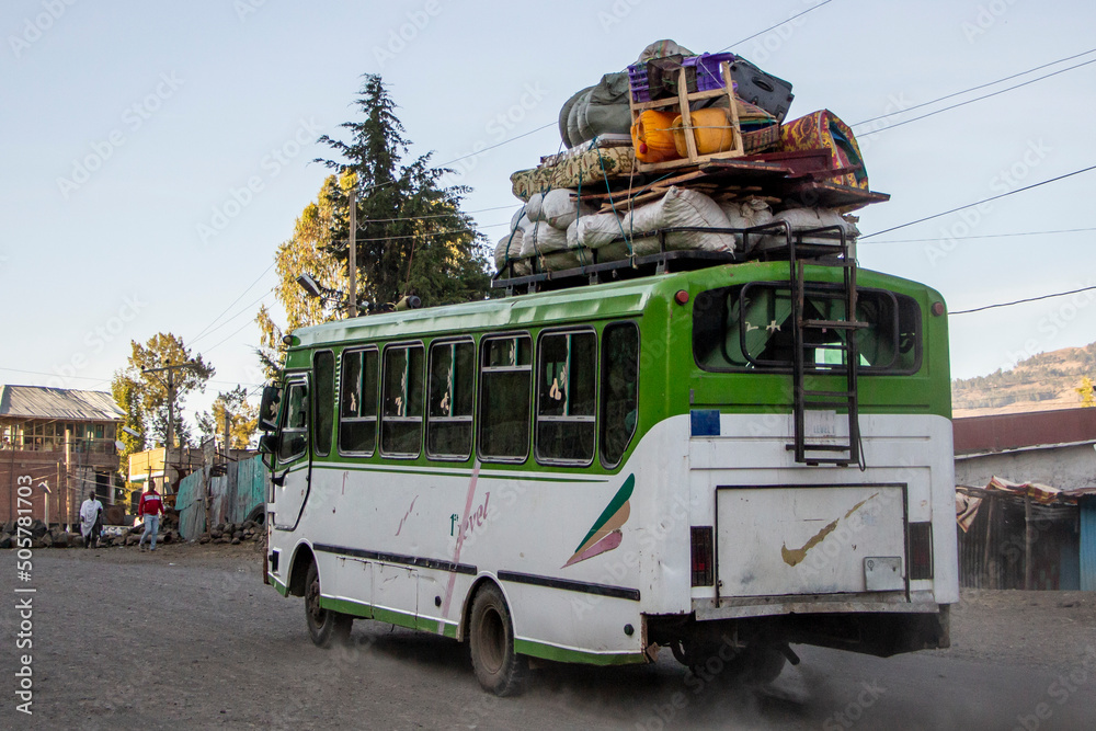 Typical bus through the streets of Lalibela in Ethiopia Stock Photo ...