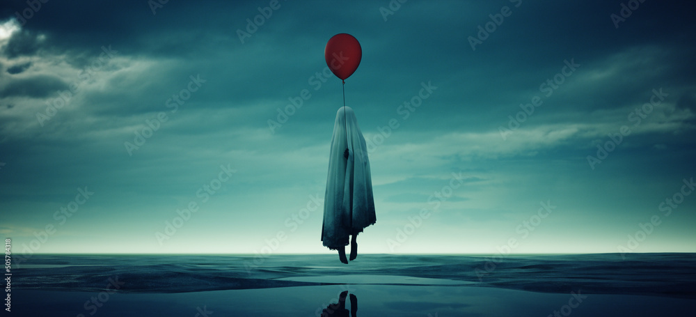 Creepy Ghost Child Floating with a Red Balloon Wet Beach Body Snatcher ...
