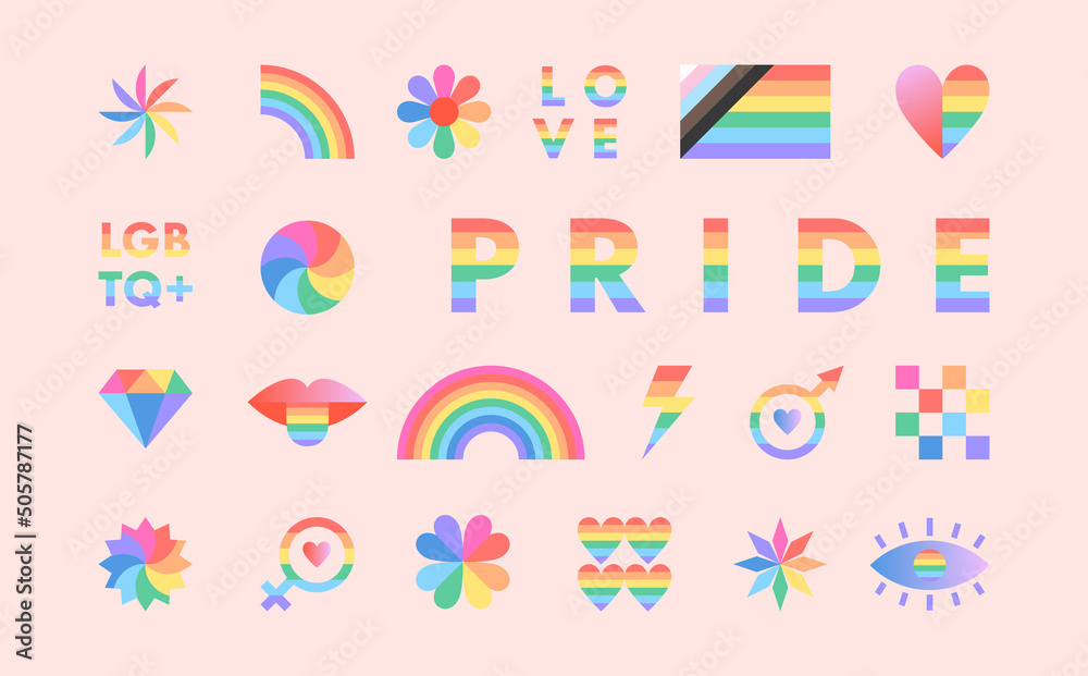 Pride month signs or symbols represents LGBTQ+ community.Vector lgbt ...