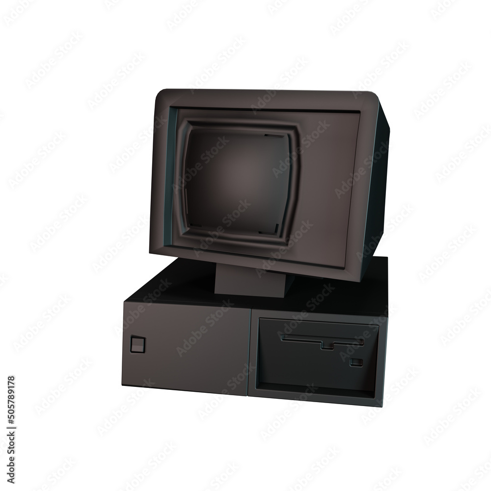3D render of a retro style black computer desktop on a transparent ...