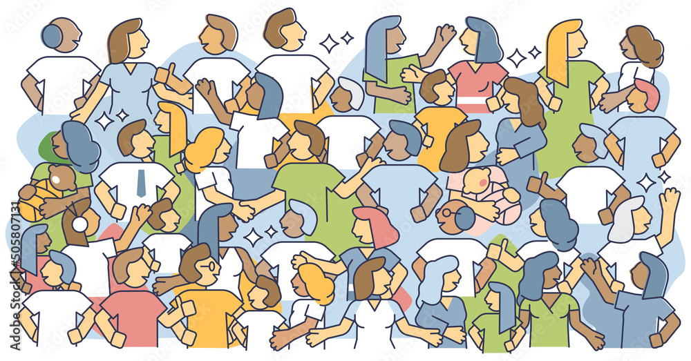 Population crowd and large various social community audiences outline ...