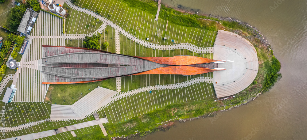 Aerial view of Pa San bridge (or Pasan bridge) on the Chao Phraya River ...