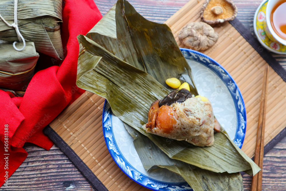 Zongzi - Chinese rice dumpling for Dragon Boat festival at top view on ...