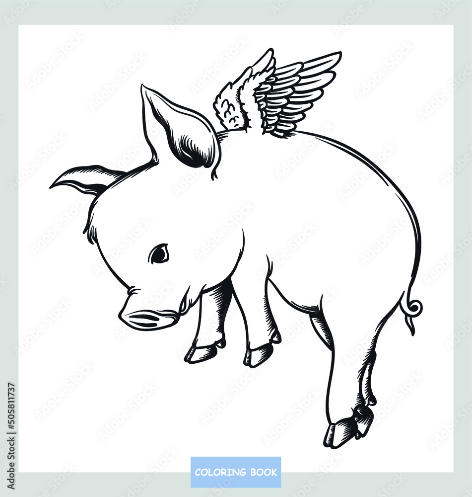 coloring cute pig illustration, cartoon style Stock Vector | Adobe Stock
