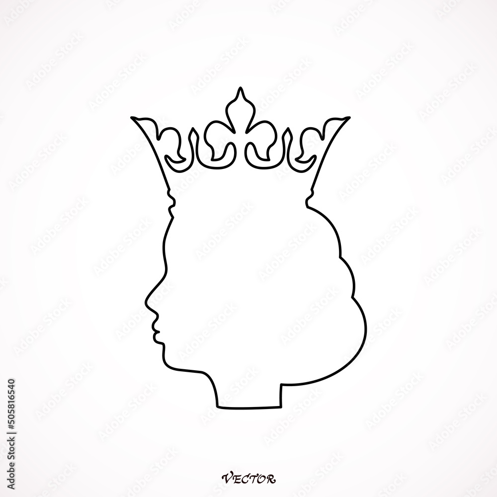Queen one line Illustration, Beautiful girl in the crown, continuous ...