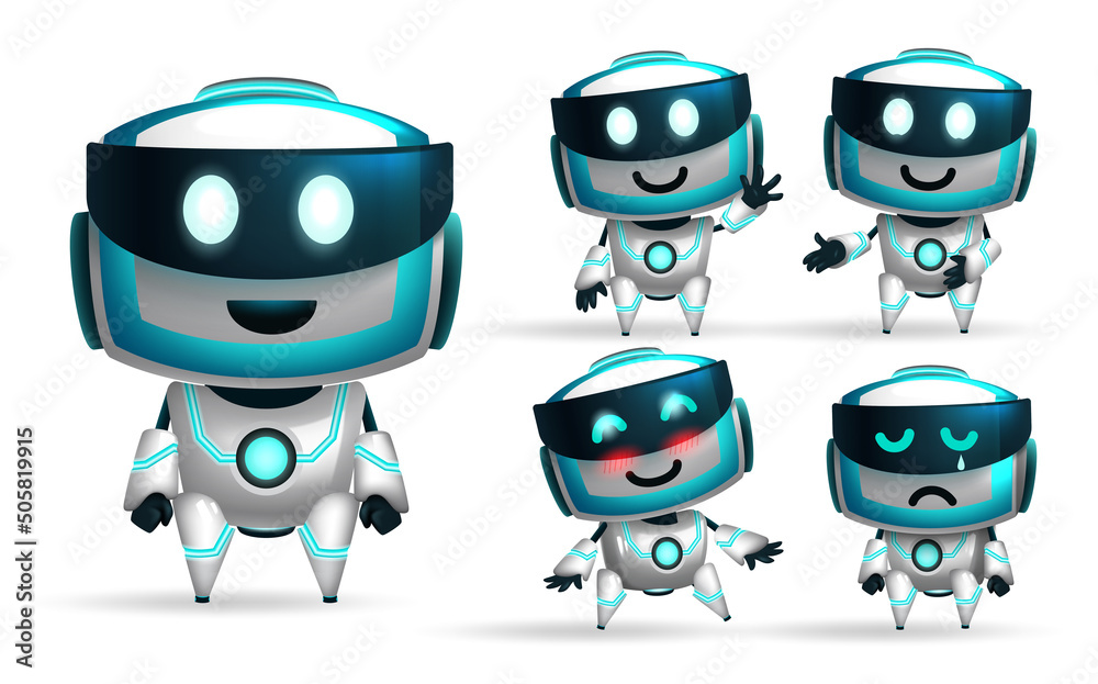 Robots character vector set. Robotic 3d characters collection with ...