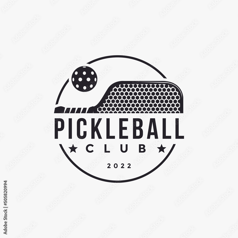 Vintage Pickleball club logo design, pickleball racket and ball icon ...