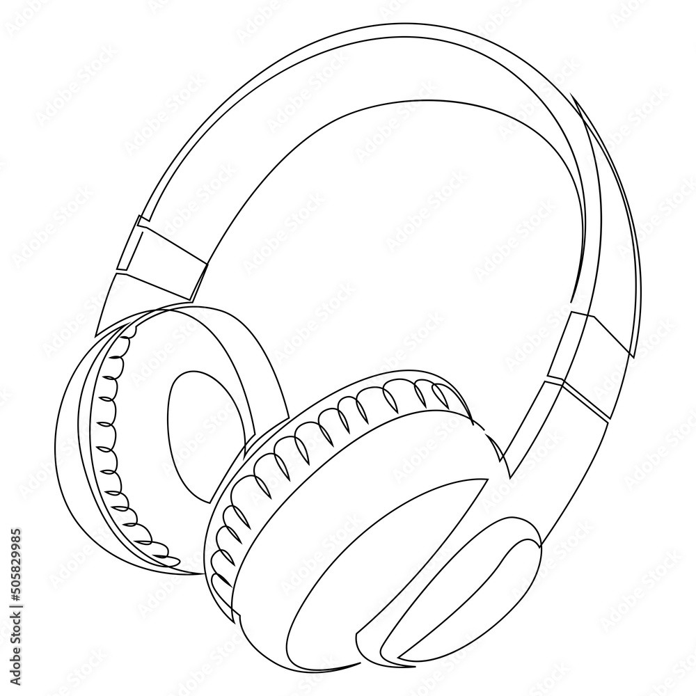 Continuous line drawing of studio headphones or earphones. Vector ...
