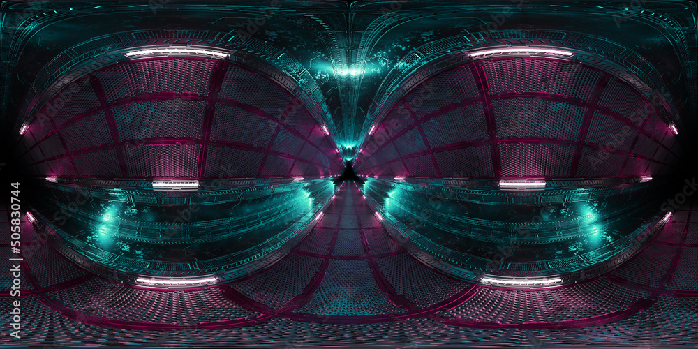 Futuristic Hdri interior with blue pink neon lights. 360 degree ...