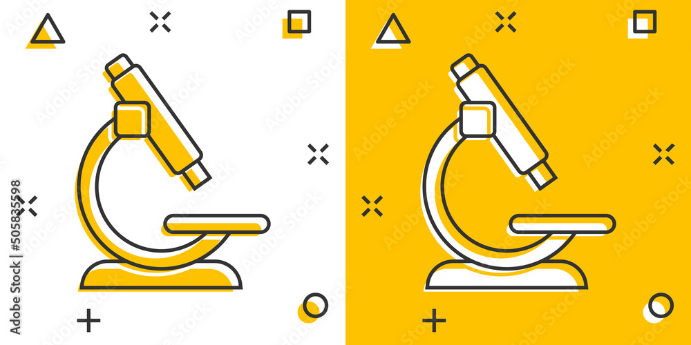 Microscope icon in comic style. Laboratory magnifier cartoon vector ...