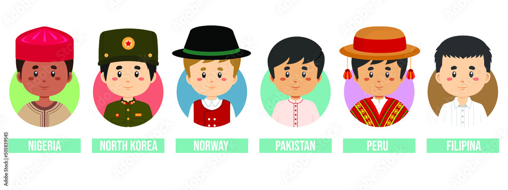 Set Avatars with Different Countries Stock Vector | Adobe Stock