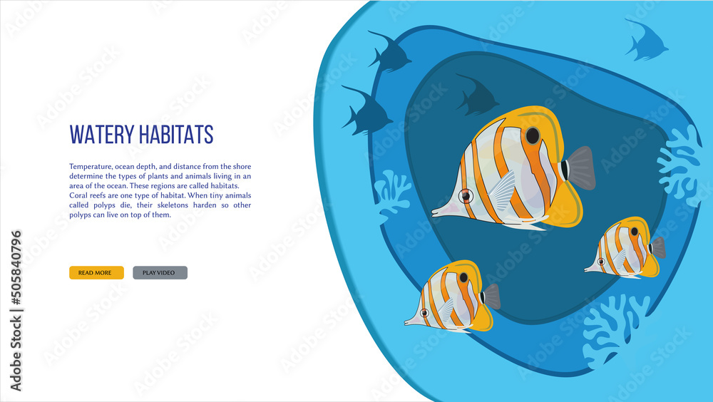 Web page design template in paper cut style underwater ocean underwater ...