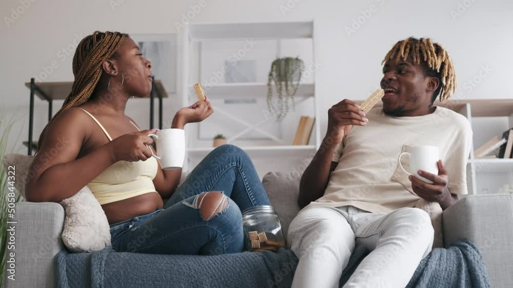 Couple home coffee. Sunday leisure. Weekend communication. Relaxed girl ...