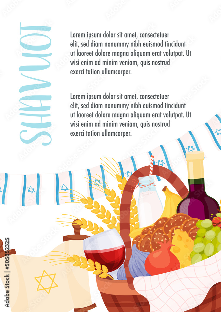 Happy Shavuot day greeting card flyer concept. Translation from Hebrew ...