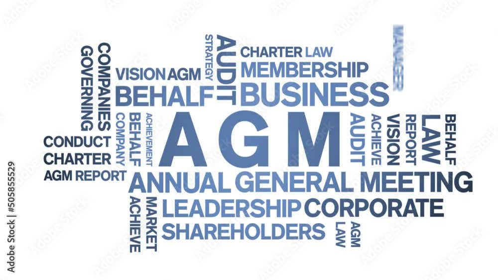 AGM - Annual General Meeting acronym animated tag word cloud;text ...