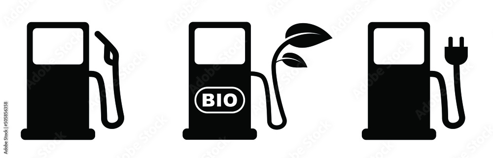 Car flling station. Petrol pump or electric plug. Electrical cable ...