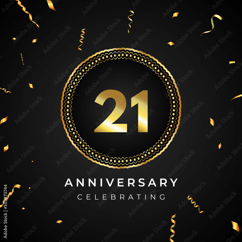 21 years anniversary celebration with circle frame and gold confetti ...