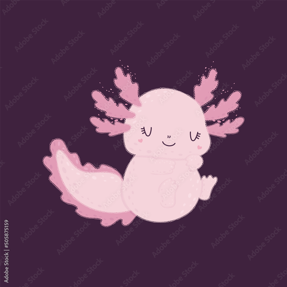 Axolotl isolated illustration. Vector illustration of a cute sea fish ...