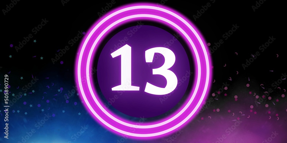 Number 13. Banner with the number thirteen on a black background and ...