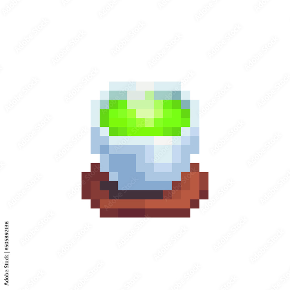 Teacup Without Handle. Cup for with matcha or green tea icon. Pixel art ...