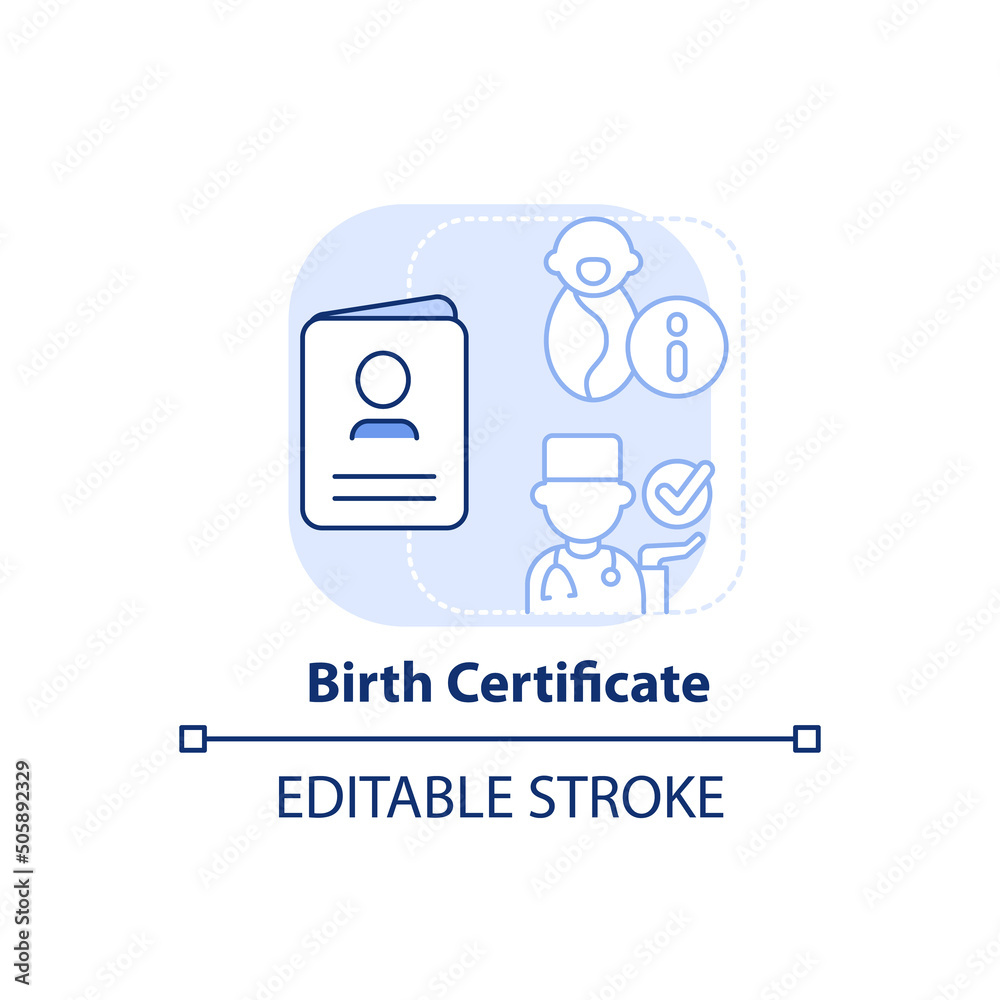 Birth certificate light blue concept icon. Official record of birth ...