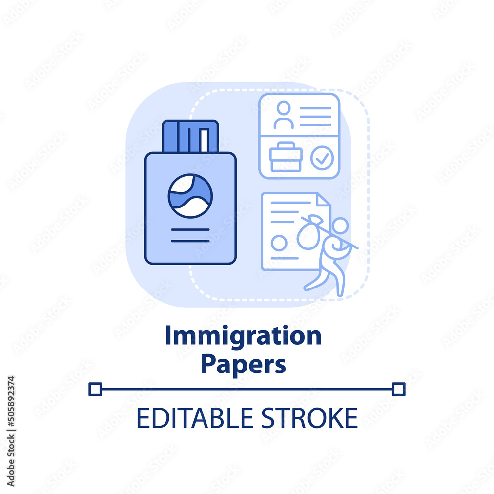 Immigration papers light blue concept icon. Immigration status ...
