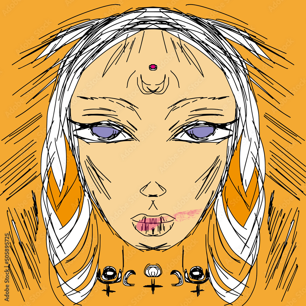 Young soothsayer with lilac eyes, clairvoyant, sorceress, astrological ...