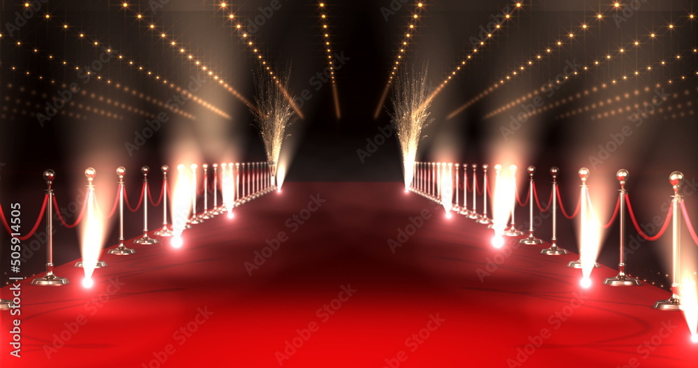 Long red carpet with spotlights against red background Stock ...