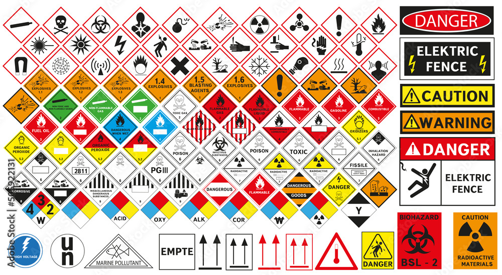 Vector hazardous material signs. All classes. Stock Vector | Adobe Stock