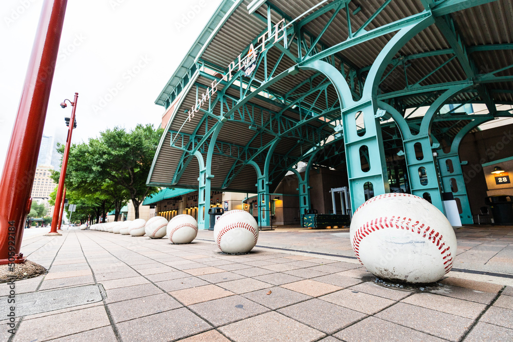 HOUSTON, TX, USA - SEPTEMBER 10, 2018: Oversized baseball's sit outside ...