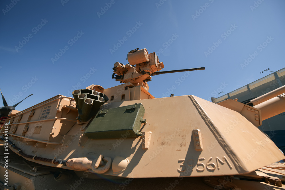 Wide angle detail view of a main battle tank military vehicle part of ...
