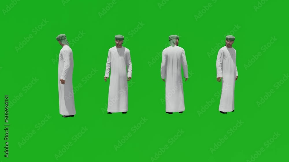 Arabic man in sitting pose front view and side view, realistic 3D ...