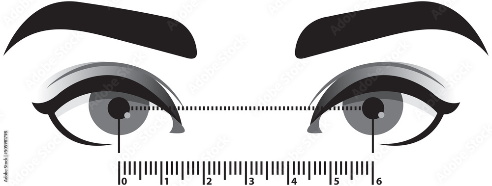 Interpupillary distance measurement template. Stylized close up of the ...